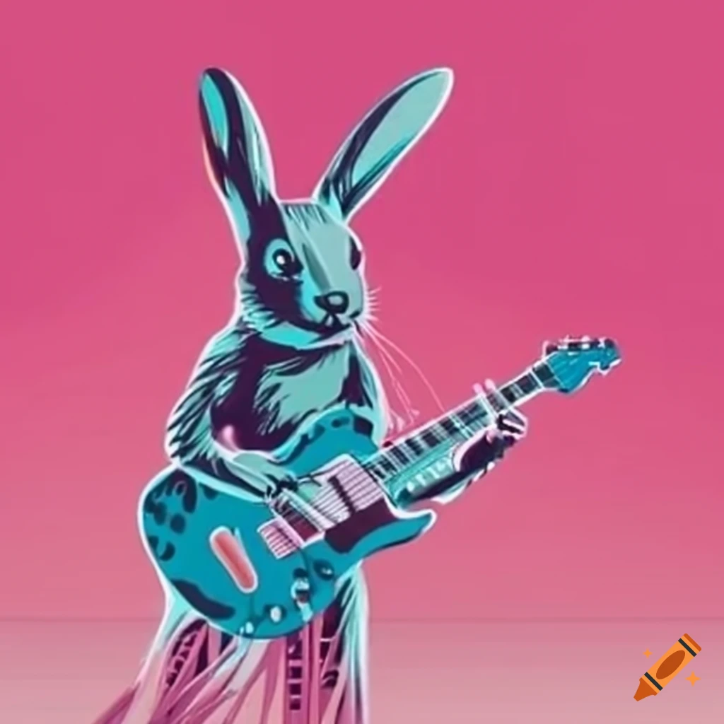 Hare playing electric guitar on Craiyon