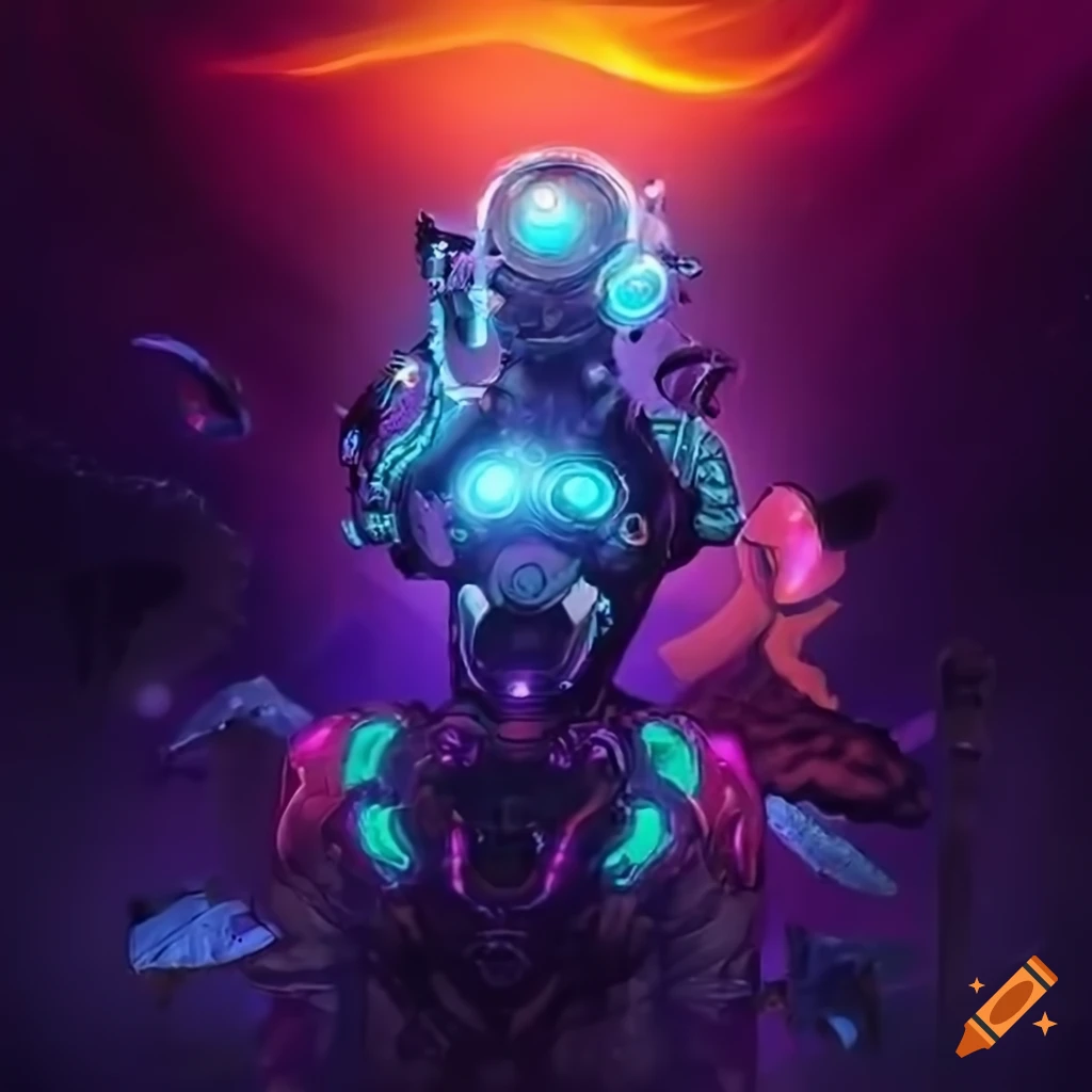 Cityscape blending biopunk and cyberpunk elements with cyborg animals ...