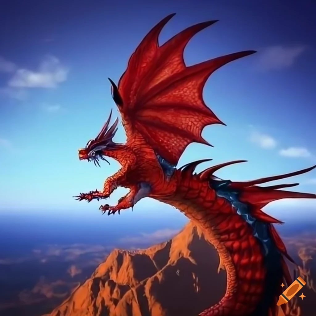 Stunning red dragon soaring over rocky alps on Craiyon