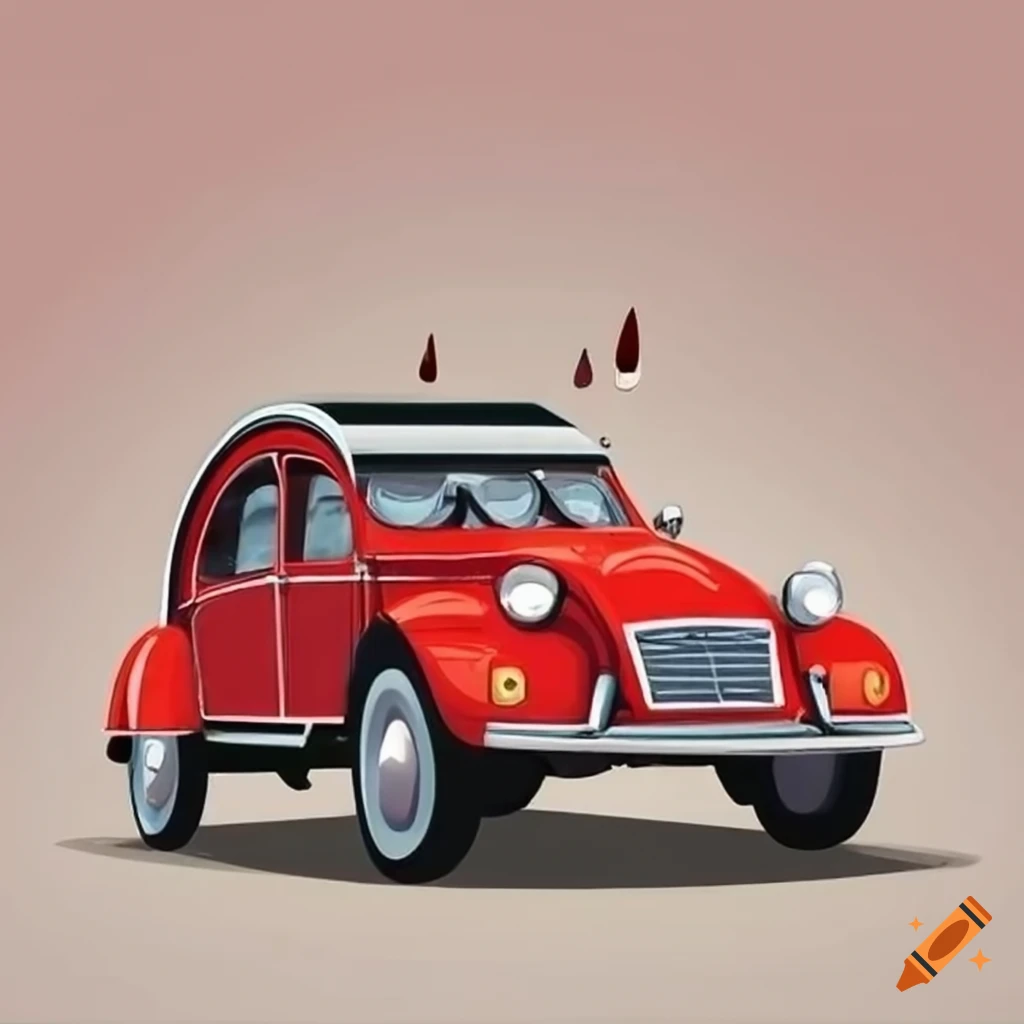 Iconic Citroën 2CV vintage car in cartoon style with RN6 indicator on ...