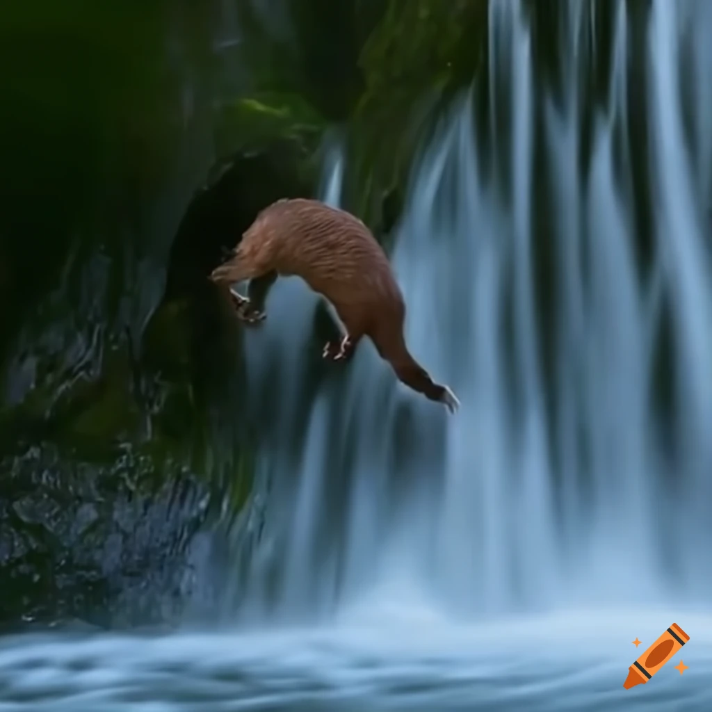 Weasel jumping off a waterfall on Craiyon