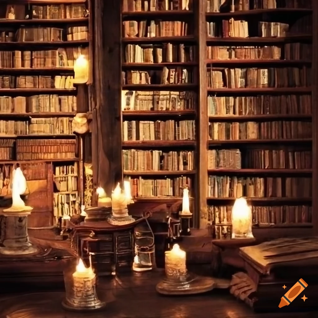 Candlelit medieval library on Craiyon