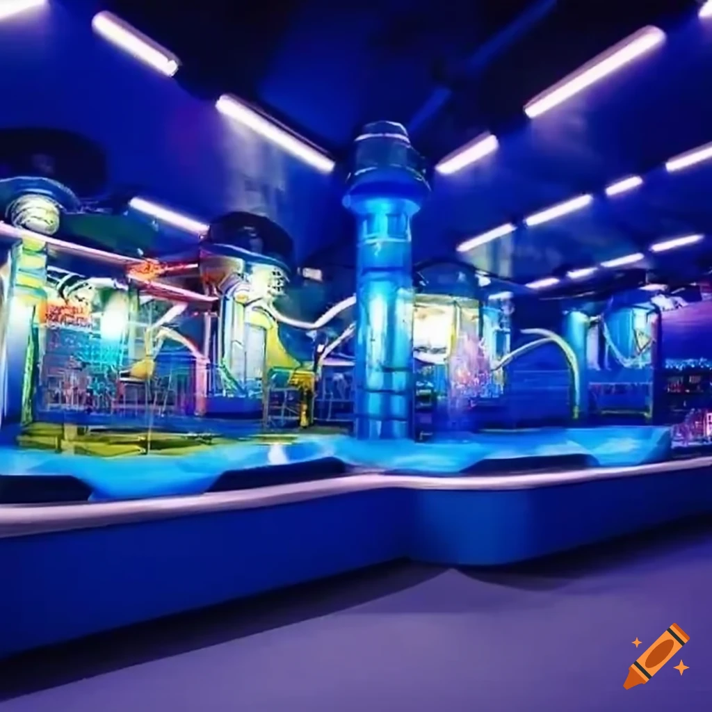 Indoor space-themed amusement park on Craiyon