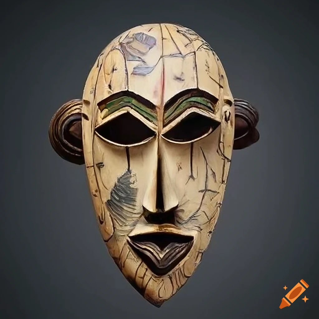 African fantastic mask with architectural stave carving style in high ...