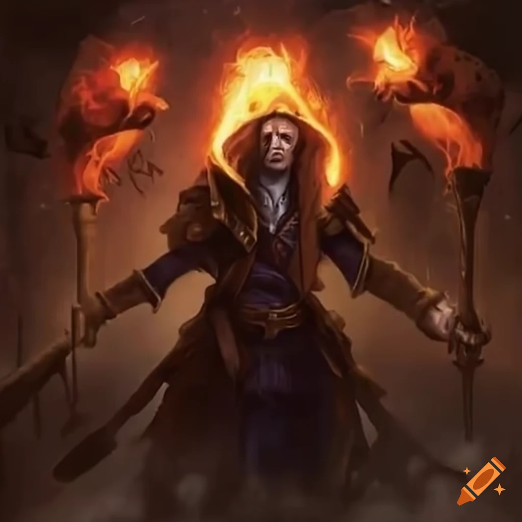 Wizard casting a fire spell with a staff on Craiyon