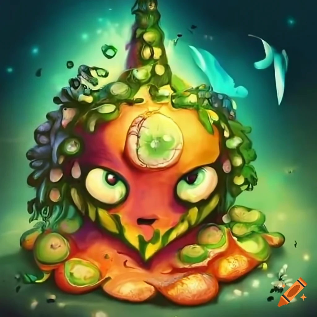 Mythical creatures and mutant omega mart lemon fruit monster in a ...