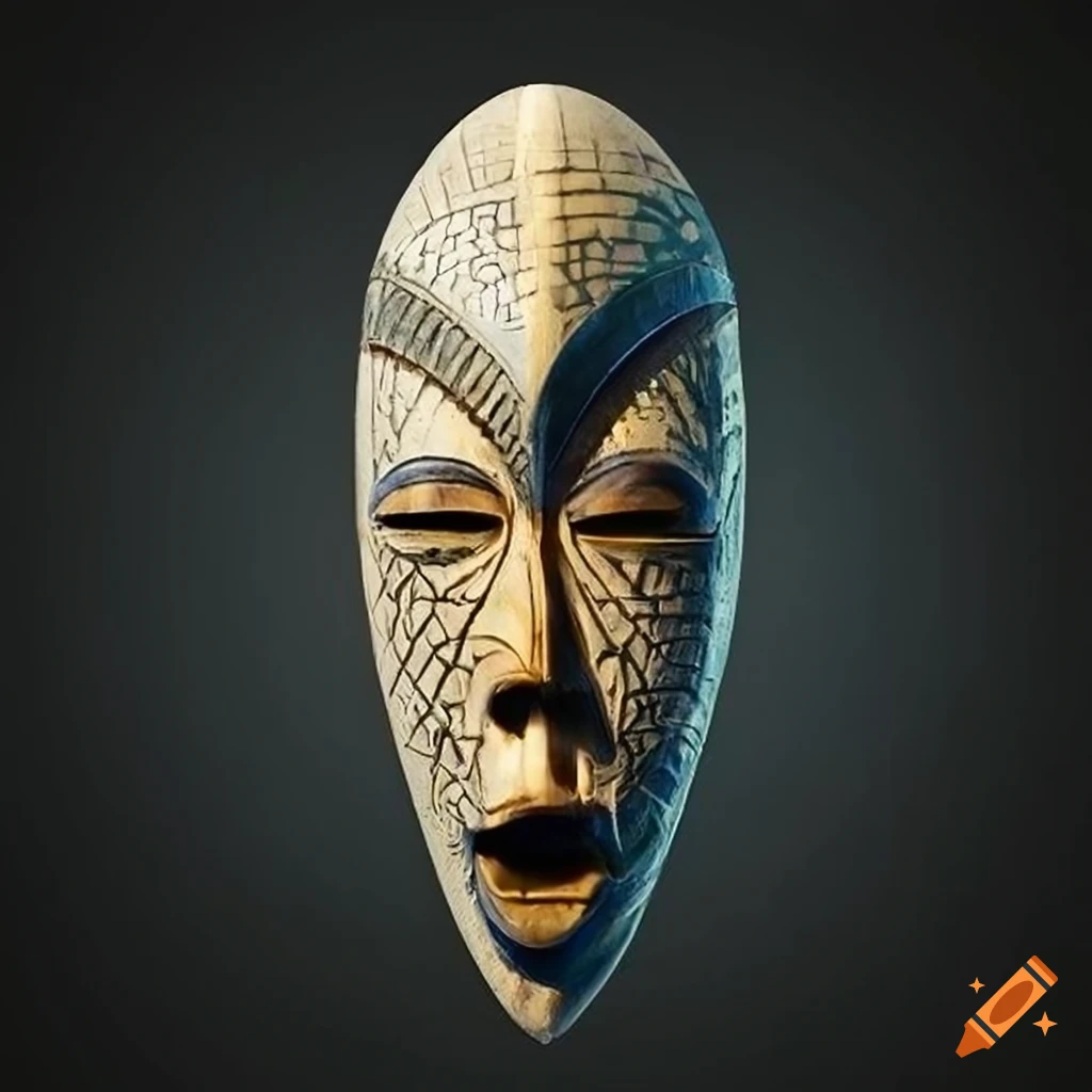African fantastic mask with architectural stave carving style in high ...