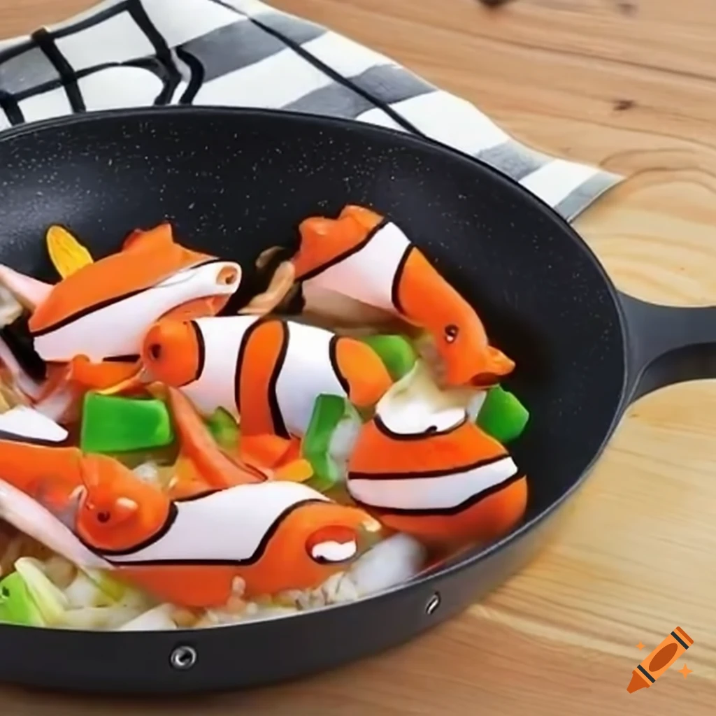 Finding nemo stir-fry in a frying pan on Craiyon