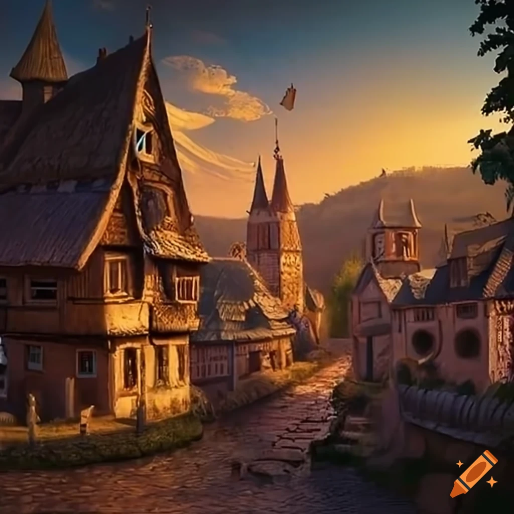 Enchanting village in a fairy tale setting on Craiyon