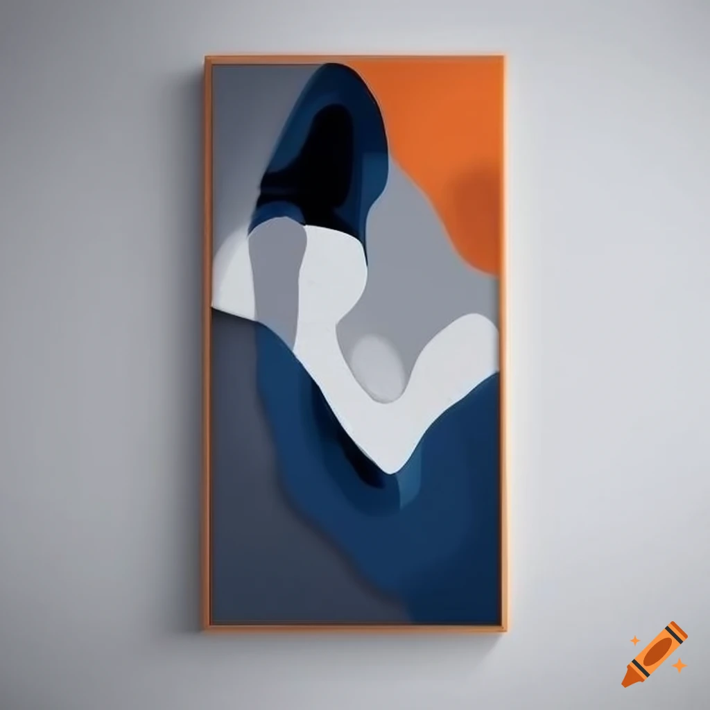 Minimalist modern art in grey, navy, orange, white, and black tones on ...