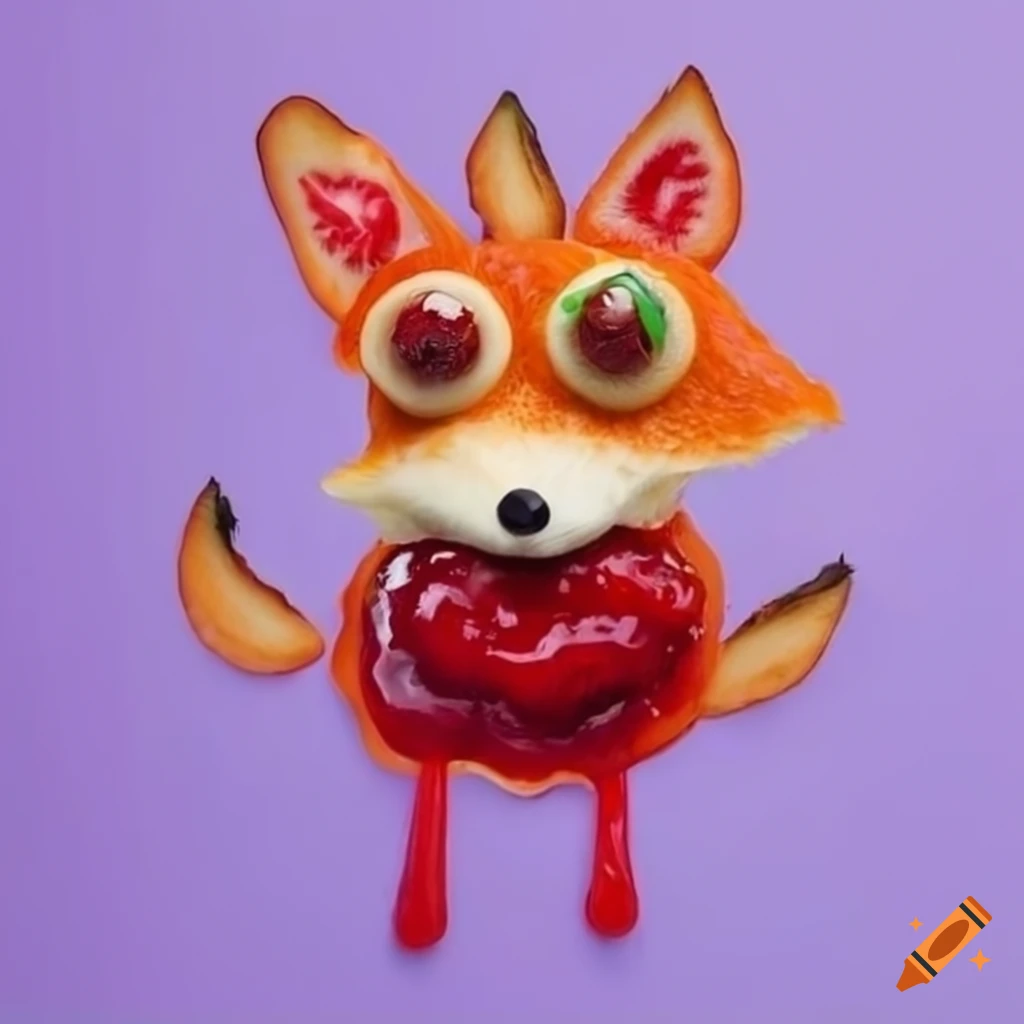 Creative fox made of toast slices with strawberry jam on Craiyon
