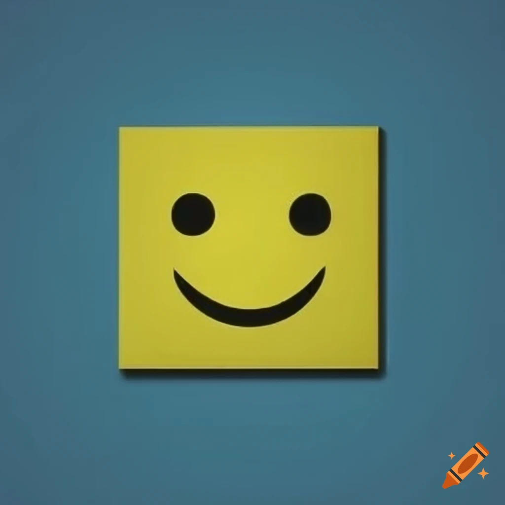 Happy face on a yellow square on a blue wall on Craiyon