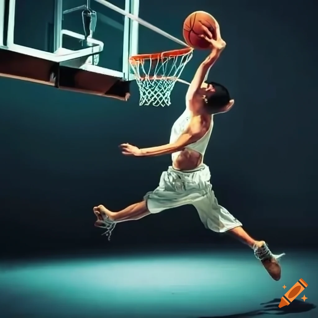 Man getting dunked on in a basketball game on Craiyon