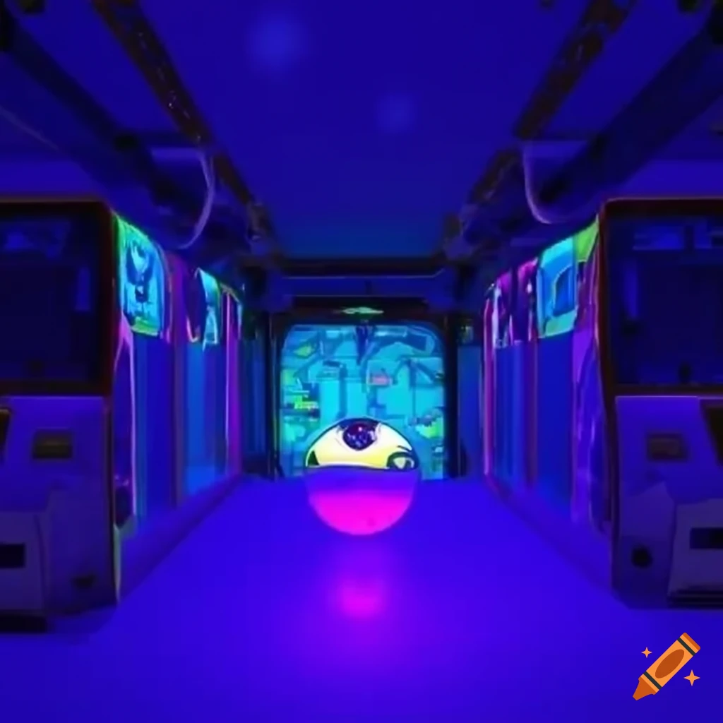 Indoor space-themed arcade on Craiyon