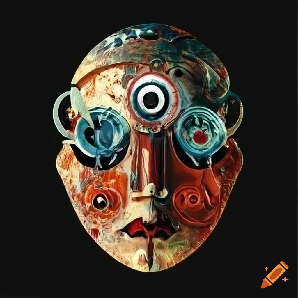 Complex machine mask in max ernst collage style on Craiyon