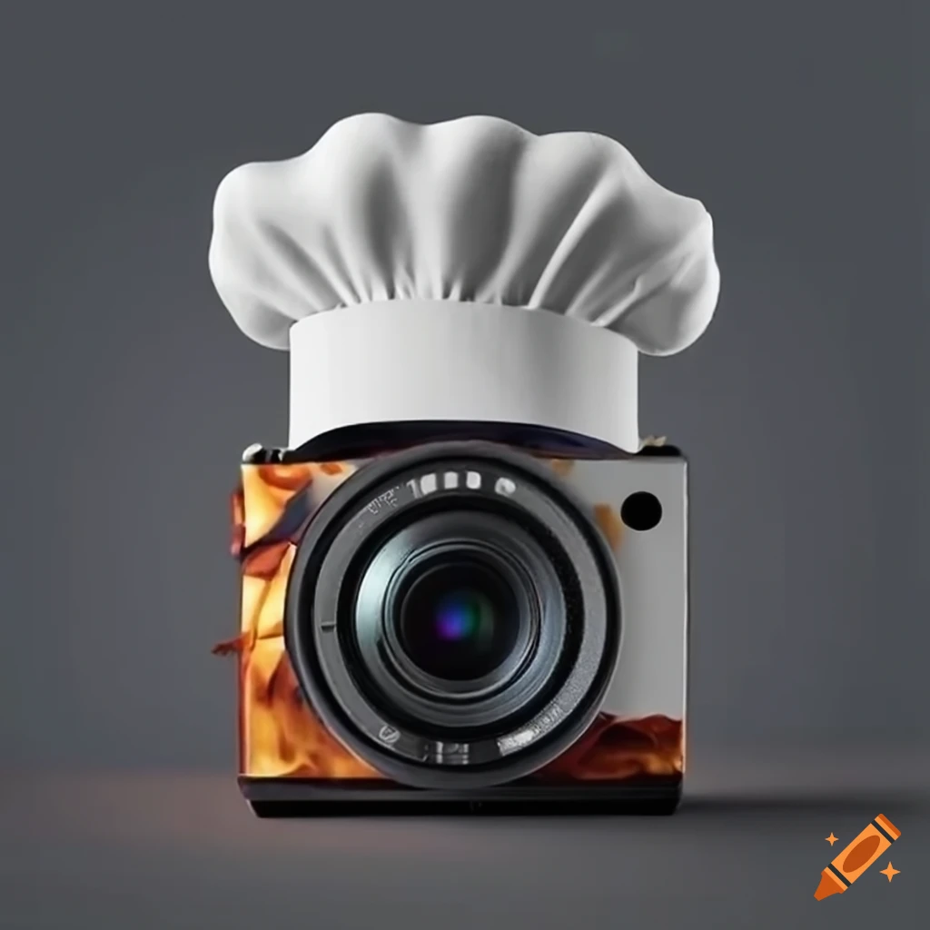 Burning camera with a chef hat in a minimalist style on Craiyon
