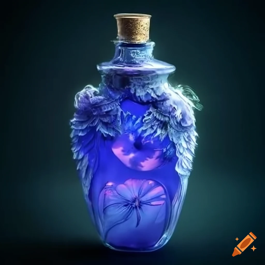 Intricate potion bottle with angel wings on Craiyon