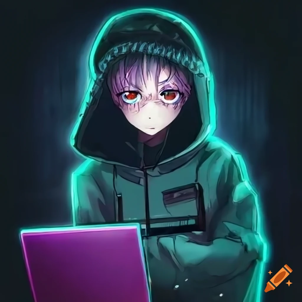 Anime portrait of a cyberpunk hacker boy with a laptop on Craiyon