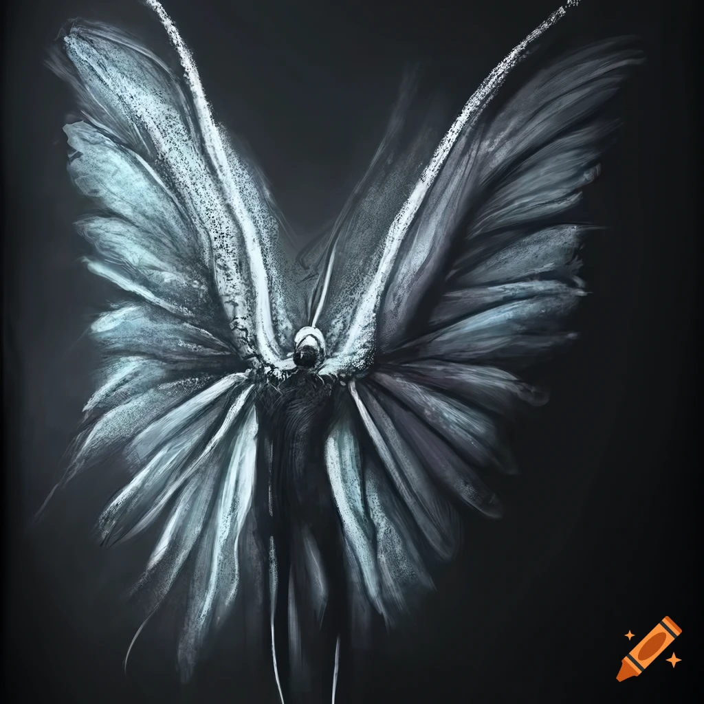 Chalk drawing of a forlorn insectile creature with sad eyes and ...