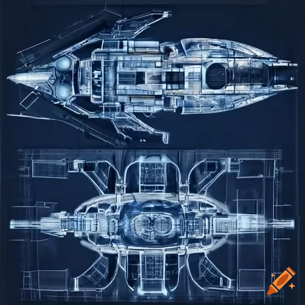 Blueprint of a futuristic spaceship on Craiyon