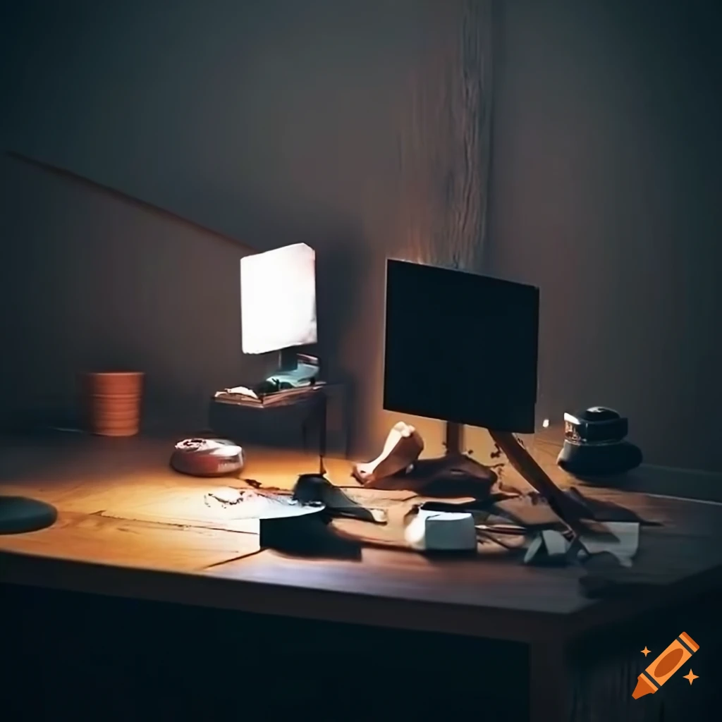 Cluttered yet organized work table in a creative workspace on Craiyon