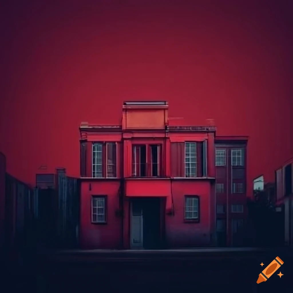 Small red building in a dark city on Craiyon