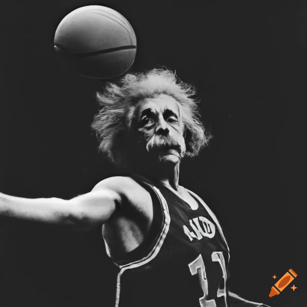 Albert einstein playing basketball on Craiyon