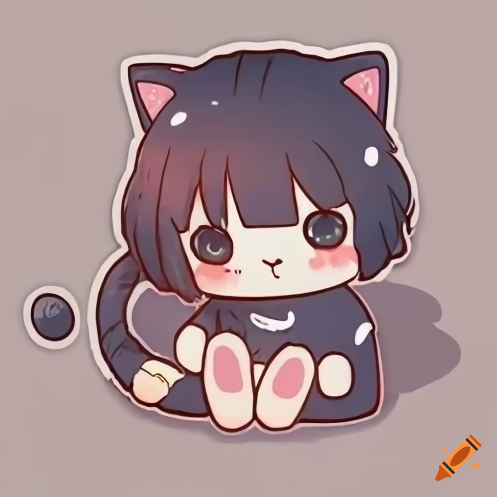 Anime cat sticker in digital art style on Craiyon