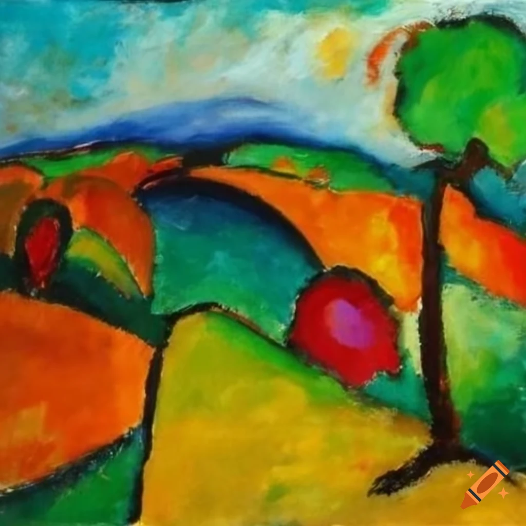Modigliani kandinsky oil painting of landscape with trees on Craiyon