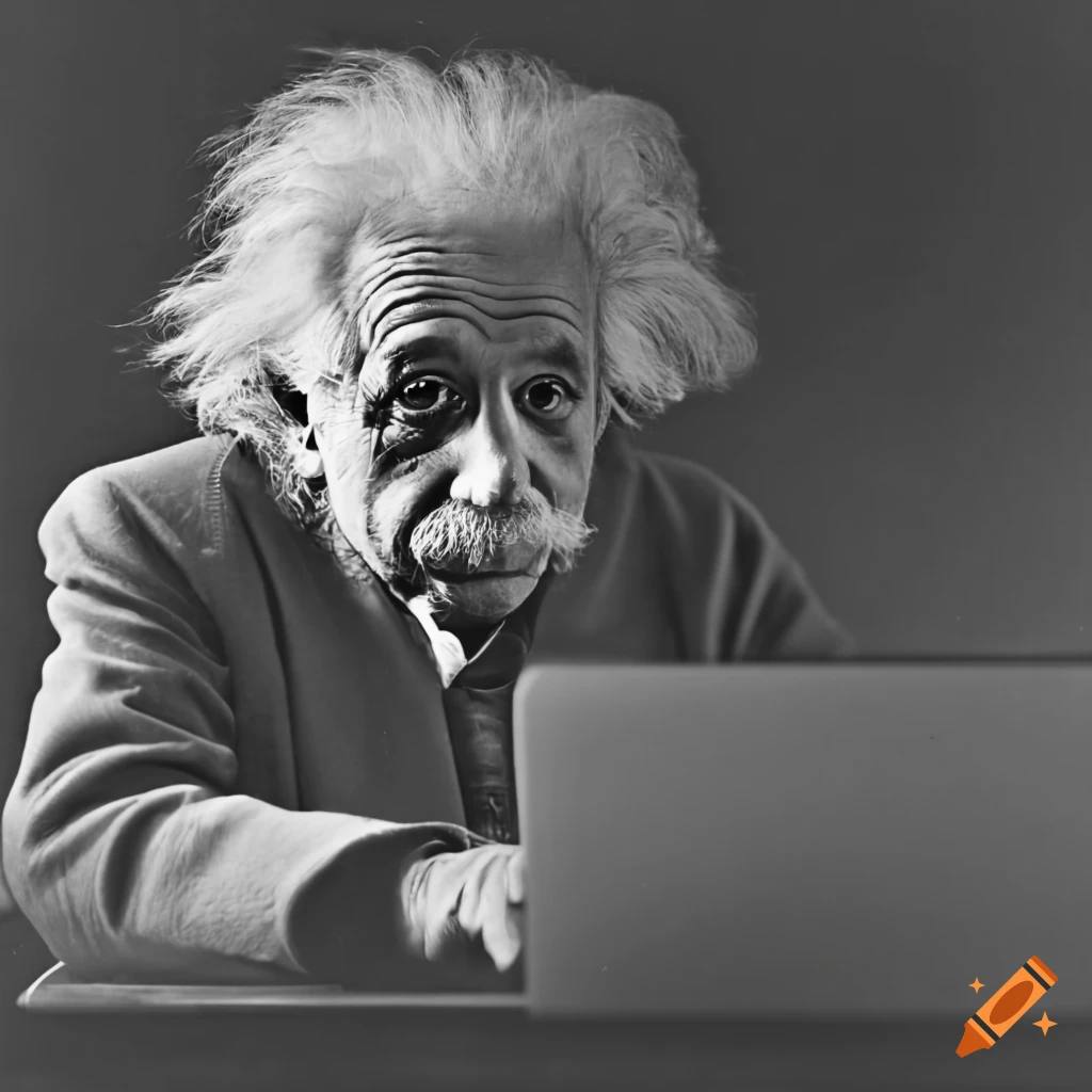 Albert einstein typing on a laptop computer on Craiyon