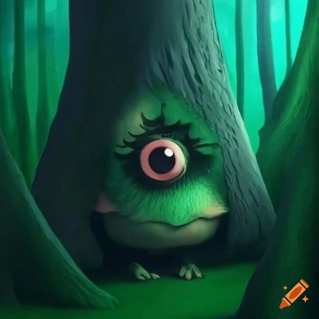 Three cute monsters playing in a forest of foam trees on Craiyon