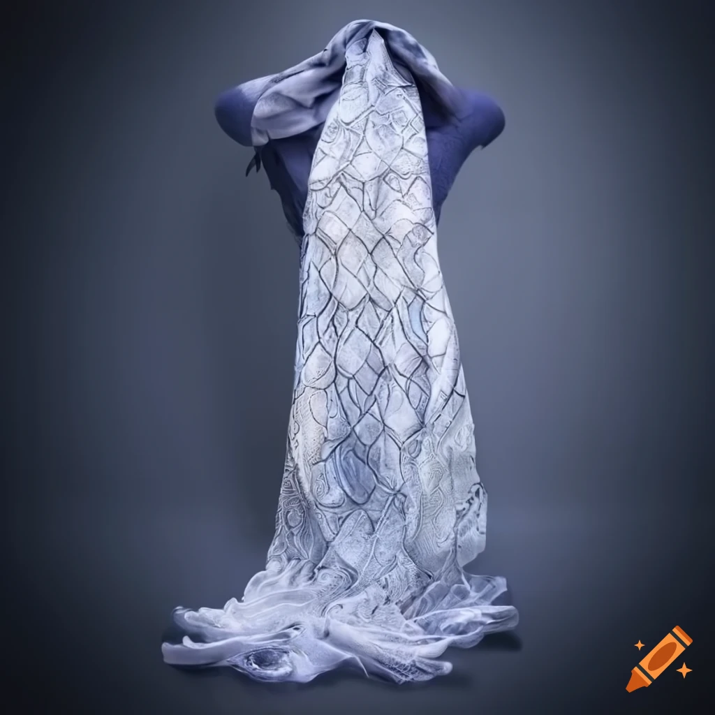 Magical platinum white scarf with dragon scale motif in fantasy style ...