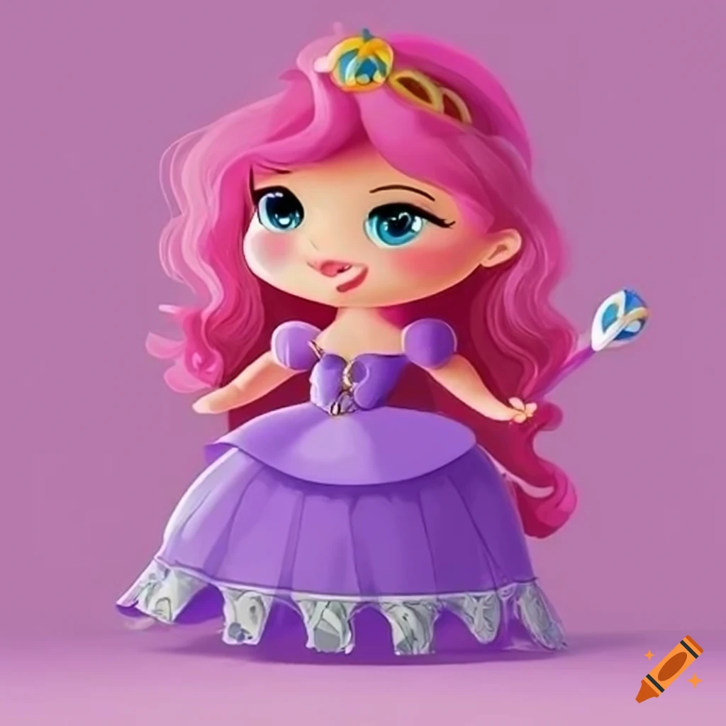 Princess with pink hair and purple dress in a cute candy cartoon style ...