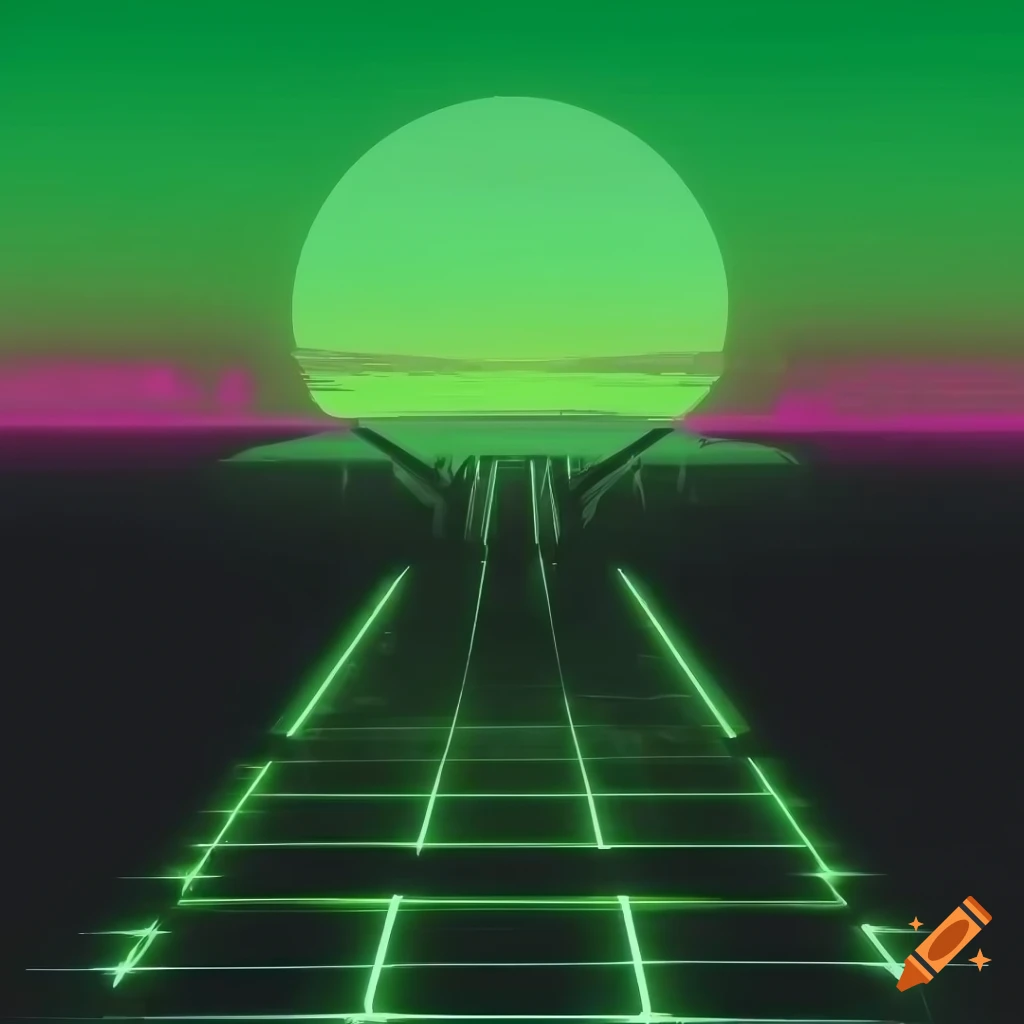 Sunrise cyberpunk synth wallpaper in black and green with minimalistic ...