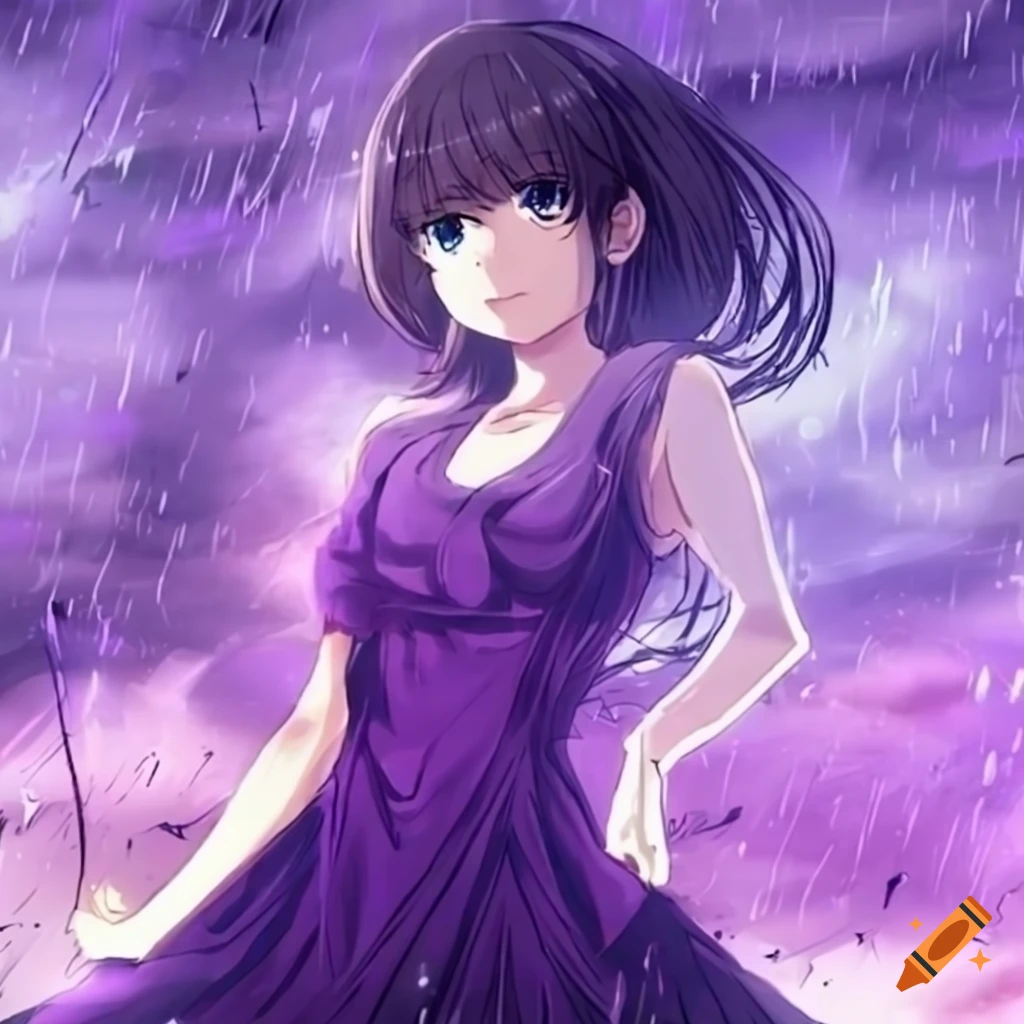 Girl in purple rain anime style on Craiyon