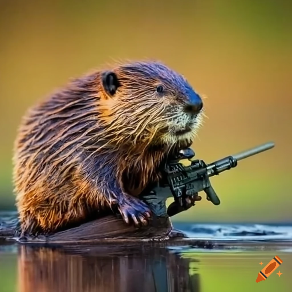 Beaver holding an AR15 rifle on Craiyon