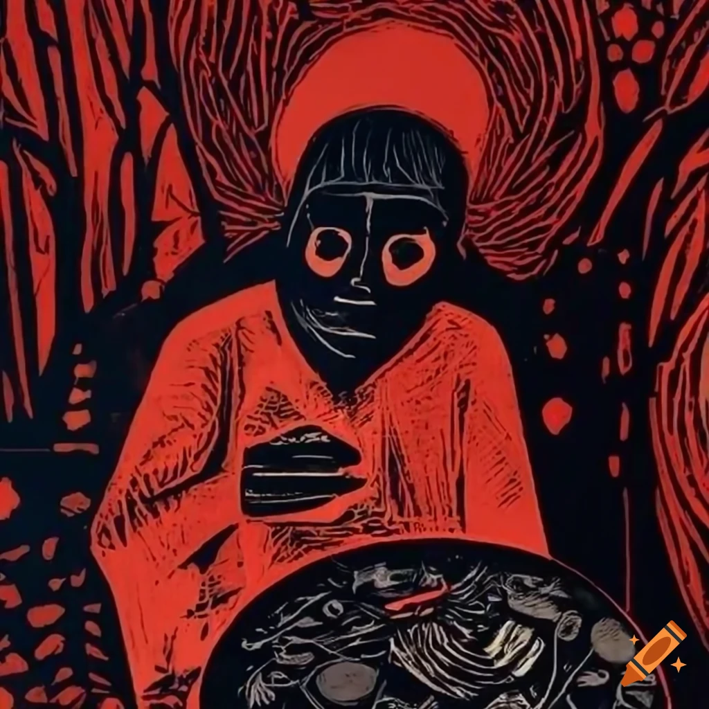 Afrocentric man producing beats on Akai MPC in the woods on Craiyon