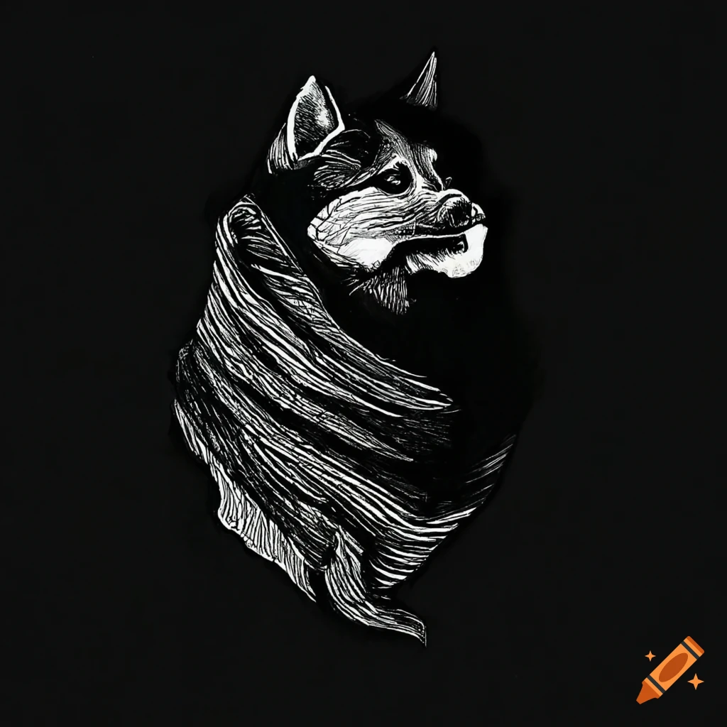 DOGE Icon in an unhinged black and white ukiyo-e style drawing on Craiyon