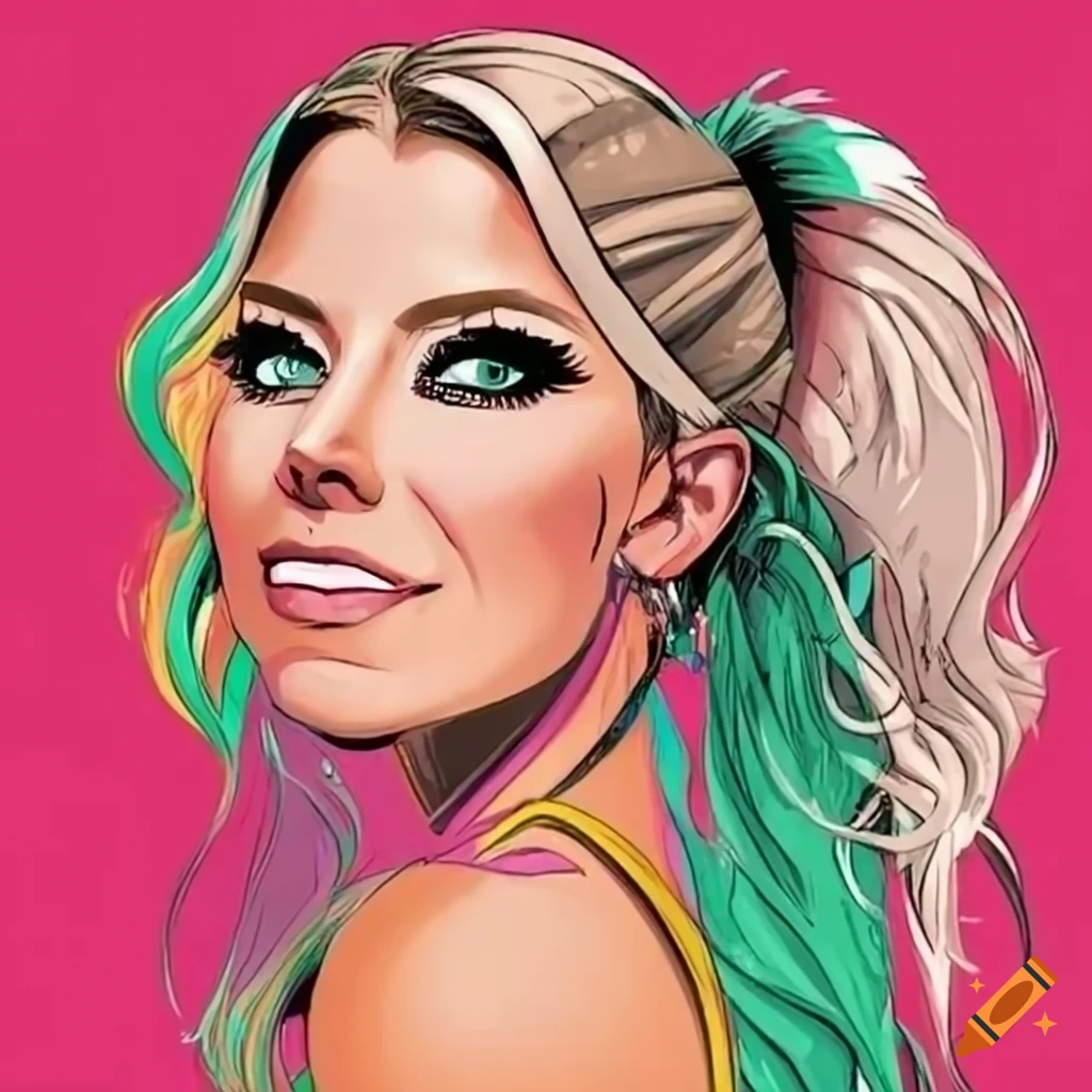 Alexa bliss and ryan cabrera comic characters on Craiyon