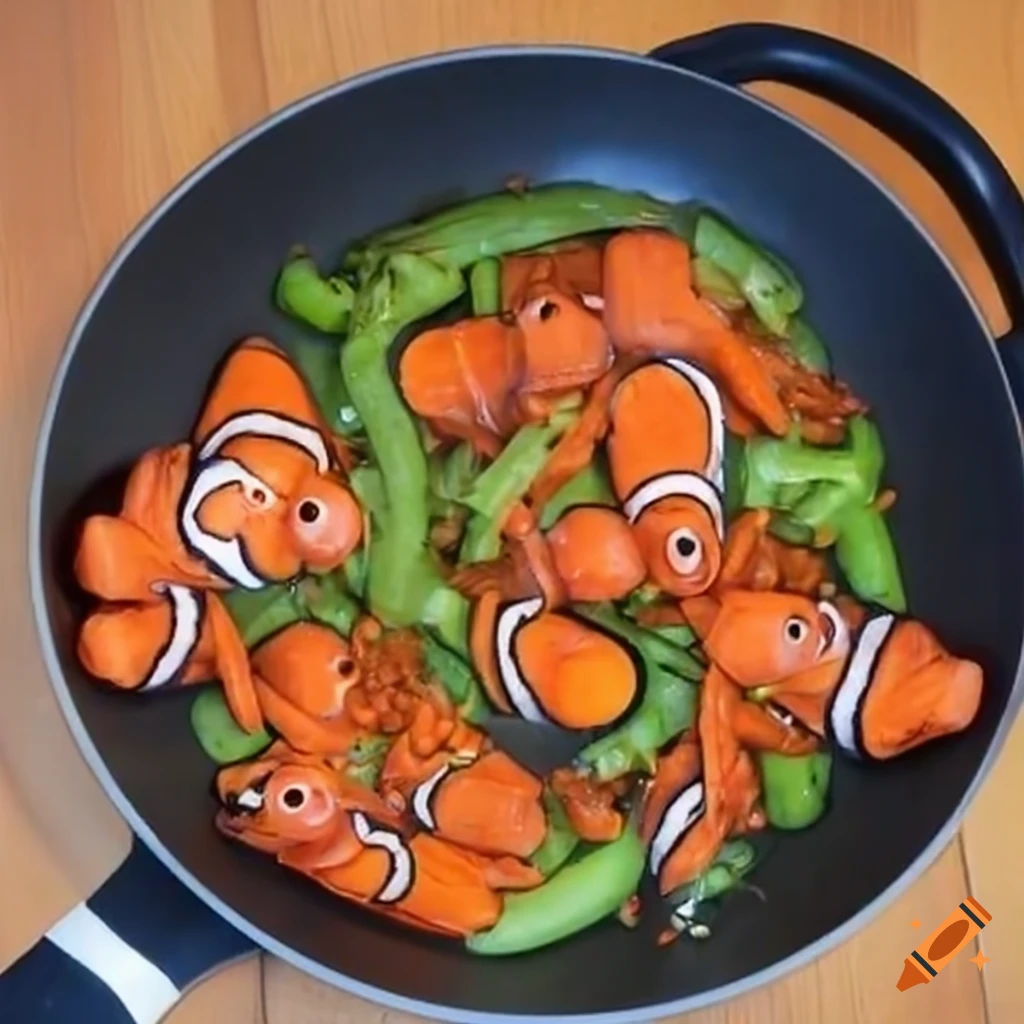 Finding nemo stir-fry in a frying pan on Craiyon