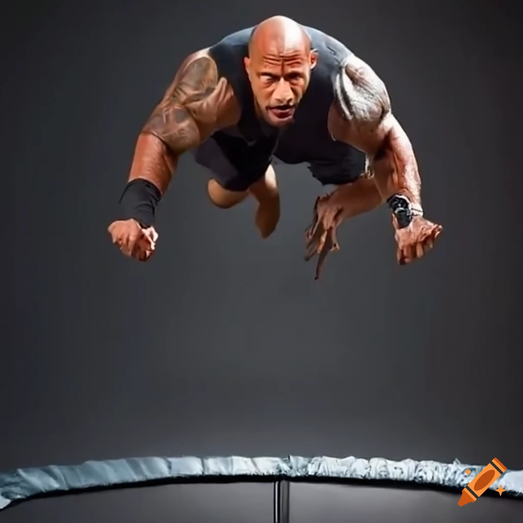 Dwayne johnson jumping on a trampoline on Craiyon