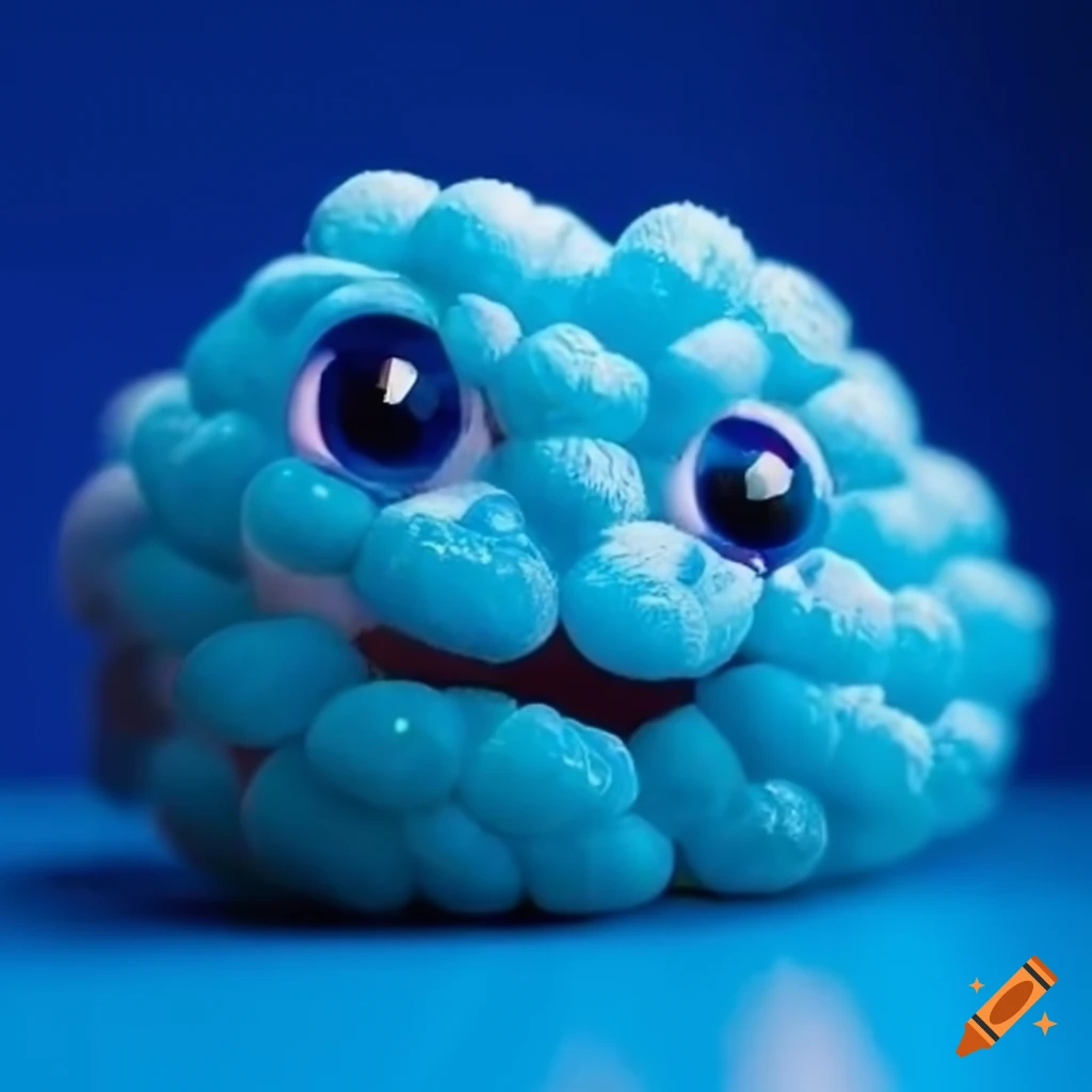 Cute anthropomorphic blue raspberry with big eyes and a smile on Craiyon