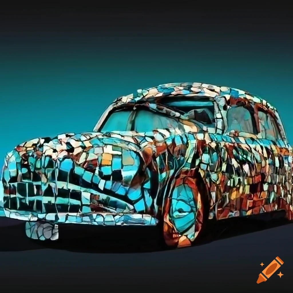 Mosaic art of a car on Craiyon