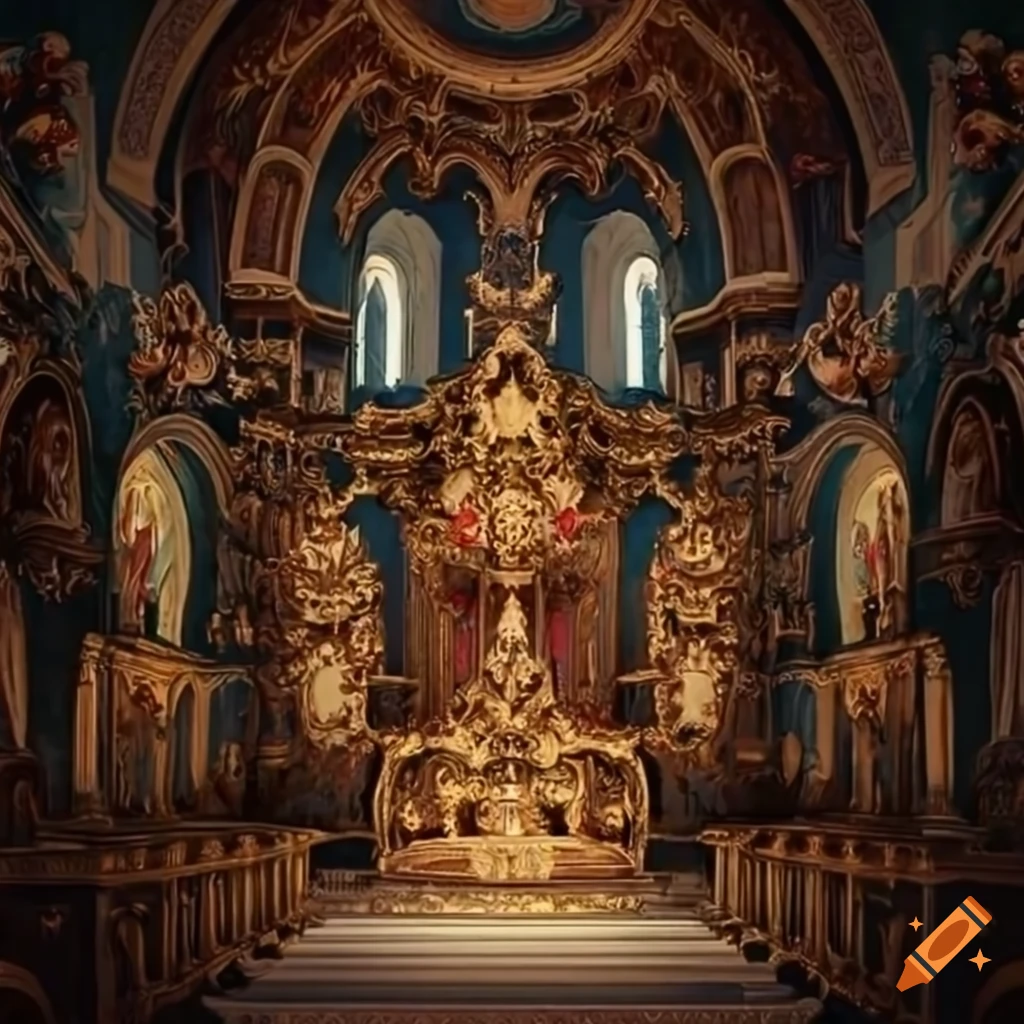 Beautiful church interior with moon goddess and devil motifs in rococo ...