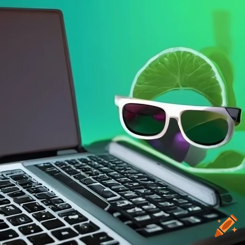 Lemon wearing sunglasses coding on laptop displaying binary code on Craiyon