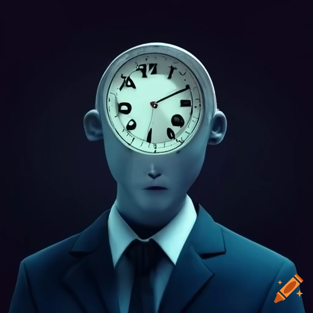 Human with clock head on Craiyon