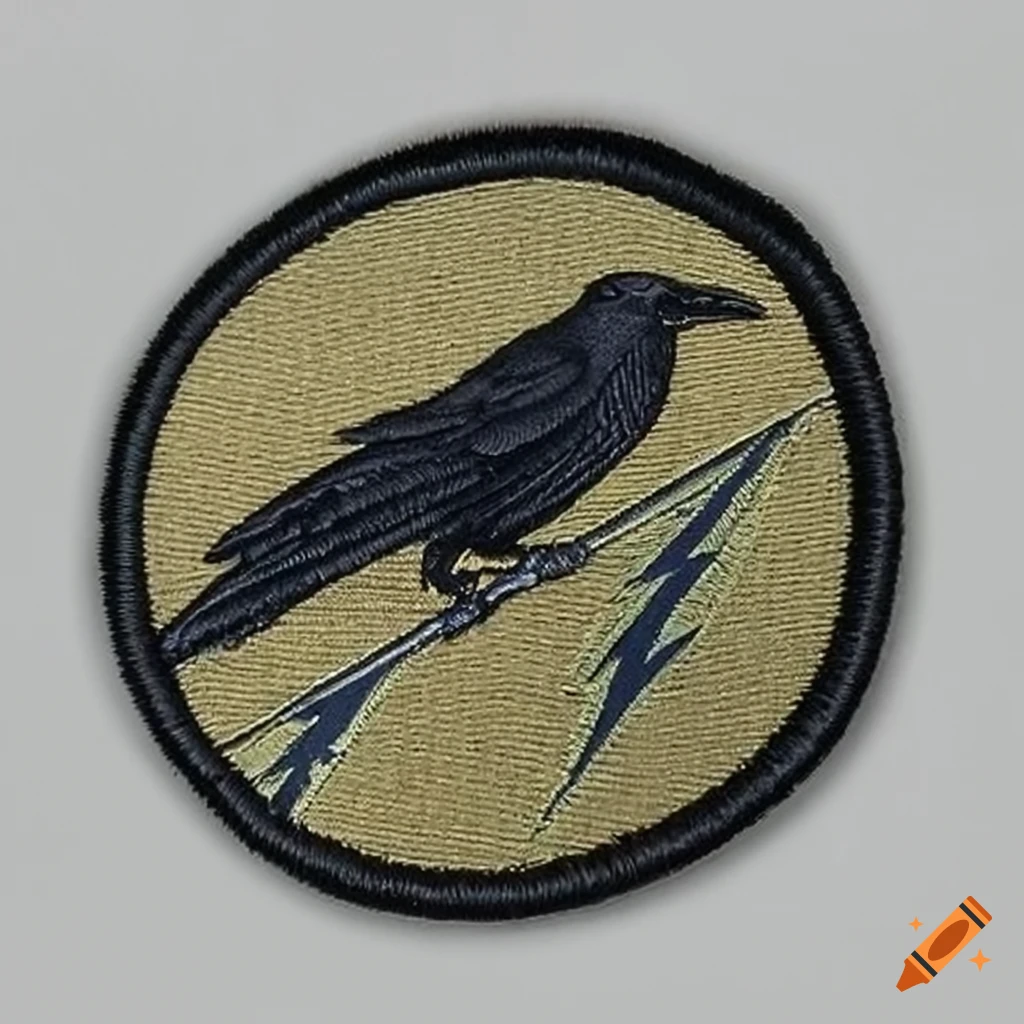 Majestic crow military patch design with lightning bolt and spear on ...