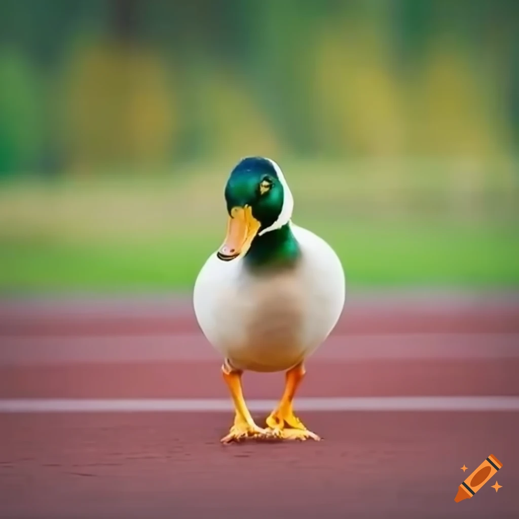 Duck quacking on a running track on Craiyon