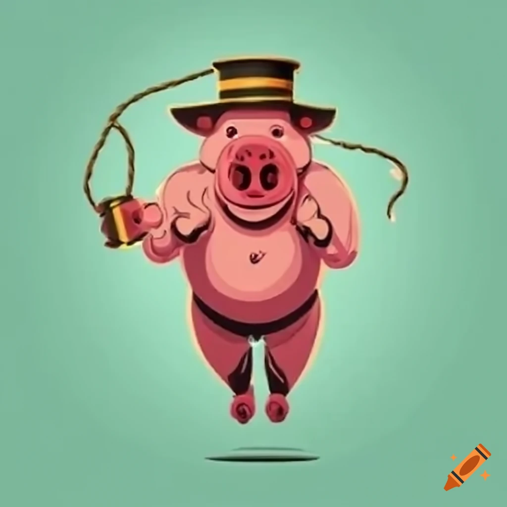 Pig jumping rope with tophat and dynamite on Craiyon
