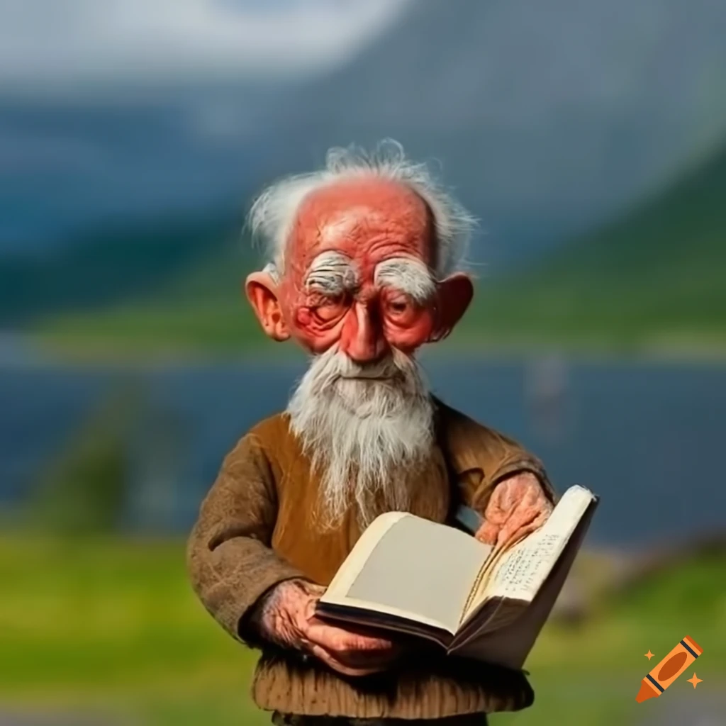Old man from the 1800s lifting a book with a traditional Norwegian ...